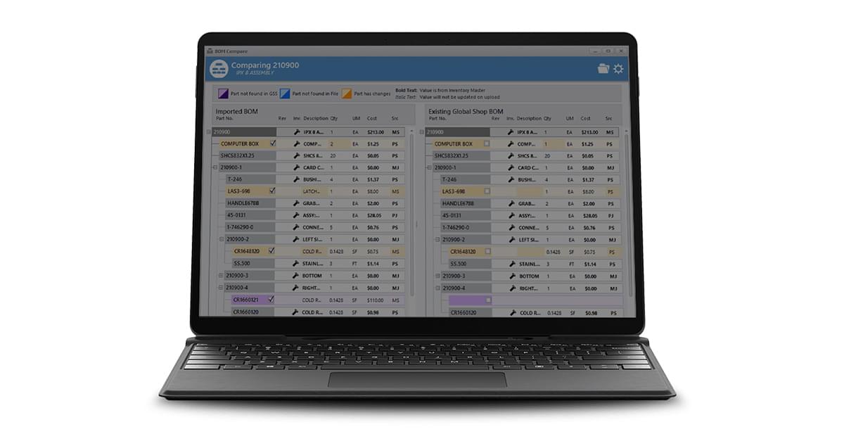 BOM Compare Software for Manufacturing | Global Shop Solutions